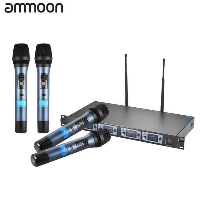 4D Professional 4 Channel UHF Wireless Handheld Microphone System 4 Microphones 1 Wireless ...