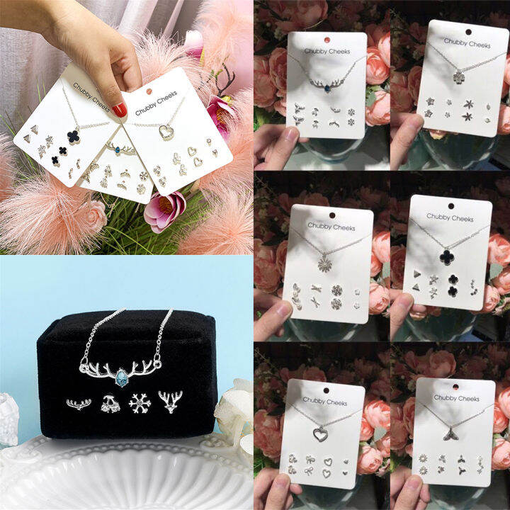 YWYK ชุดต่างหูสร้อยคอชุบเงิน925รูปใบโคลเวอร์สี่แฉกสไตล์เกาหลี,ชุดเครื่องประดับจี้ไข่มุกรูปเกล็ด ...