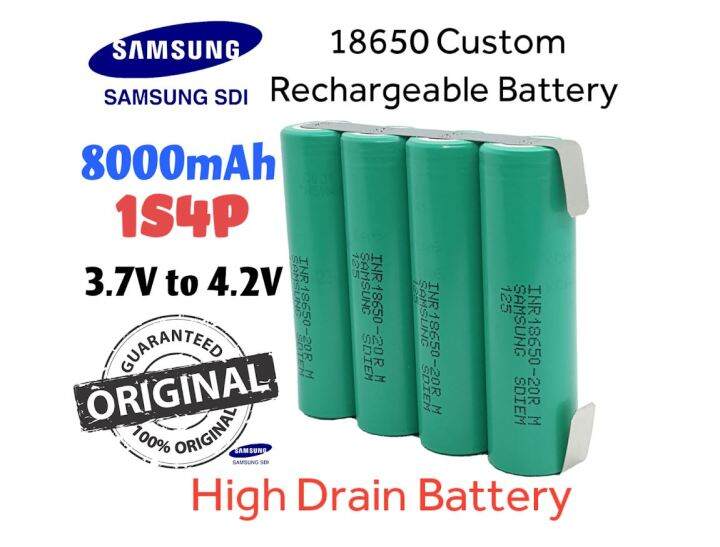 Lithium Ion Samsung 18650 20R Battery Custom Pack 8000mAh 88A INR18650 ...