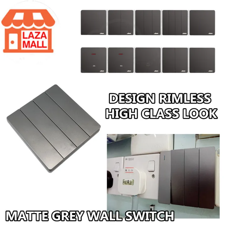 【GREY】 Switch socket lamp fan Plug wall 10A Modern 1 2 3 4 Gang开关灯风扇 Suis Elektrik lampu kipas ...