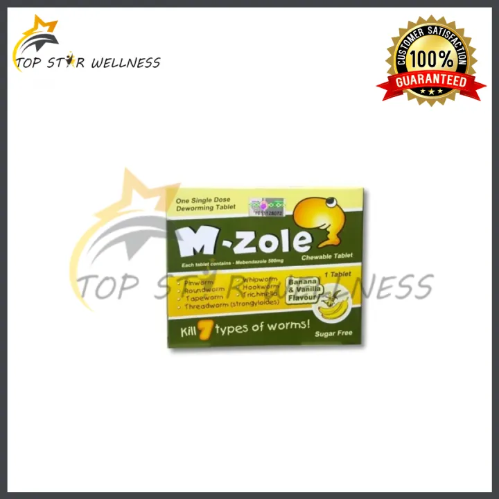 M-ZOLE CHEWABLE TABLET Mebendazole 500mg 1's Deworm Ubat Cacing EXP: 09 ...