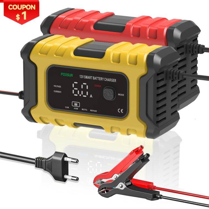 FOXSUR Car Battery Charger 12V 6A Intelligent Car Motorcycle Battery ...