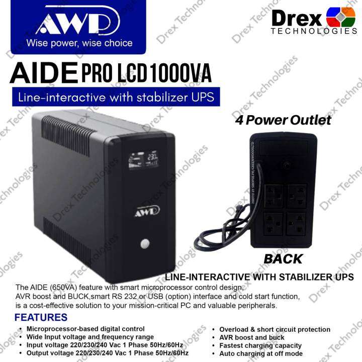 AWP AIDE 1000VA PRO LCD 600 Watts Uninterruptible Power Supply- AWP PRO ...