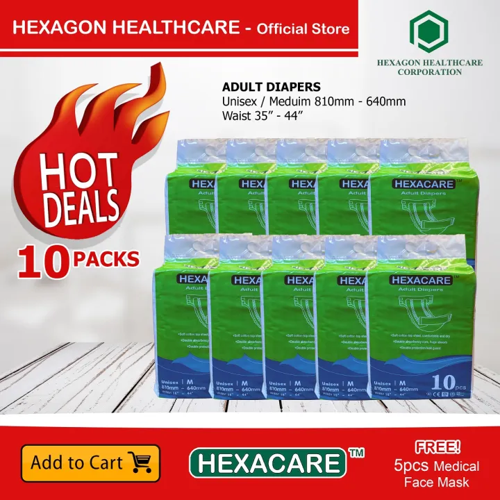 DAD01B10L - Adult Diaper (HEXACARE) Medium Size, Bundle of 10 | Lazada PH