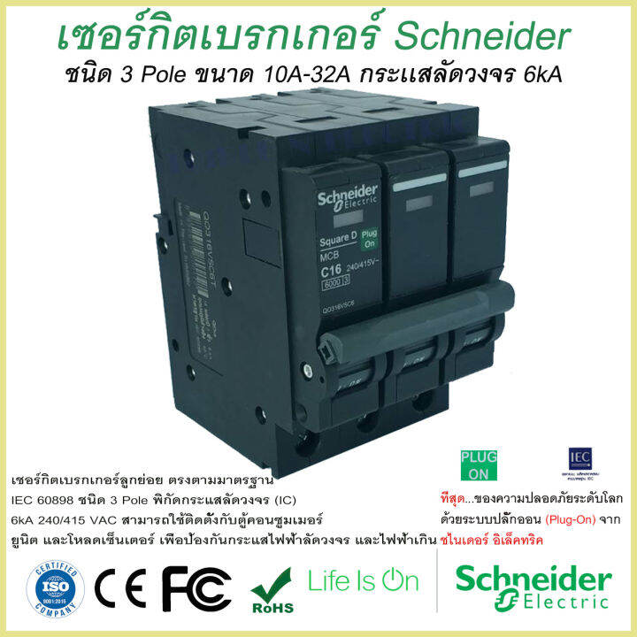 เซอร์กิตเบรกเกอร์ ลูกย่อย Schneider 3 Pole 10A-32A Circuit Breaker ...