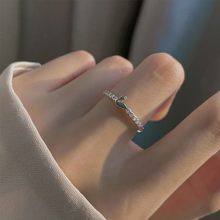 [YWYK] INS 925แหวนหงส์เงินน้อยสำหรับผู้หญิงแหวนดัชนีคริสตัลที่ละเอียดอ่อนเครื่องประดับแฟชั่น ...