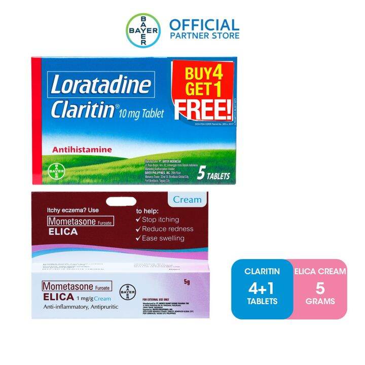 Claritin 10 Non-Drowsy Allergy Relief 4+1 Pack + Elica Eczema Topical ...