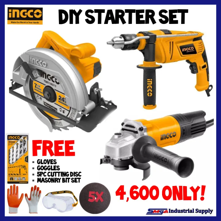 Ingco Combo DIY circular saw, Impact drill, Angle grinder, (plus ...