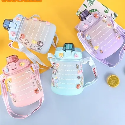 CUTE DESIGN 1300ml Frosted Motivational Water Bottle with Time Marker ...