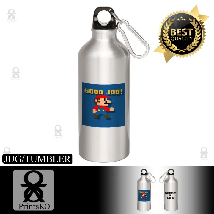 Aluminum Sports Water Bottle/ Sports Jug with Gamer - Good Job! Mario ...