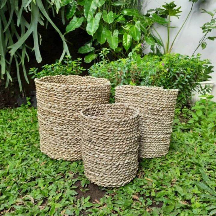 Keranjang anyaman Seagrass isi 3 keranjang anyaman cover pot 3in1 vas ...