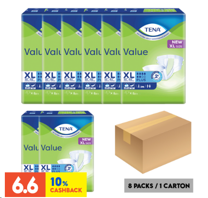 (FREE DELIVERY) TENA VALUE XL, Adult Diapers, Super Absorbency Diapers, (8PCS/BAG x 8), 8bags ...