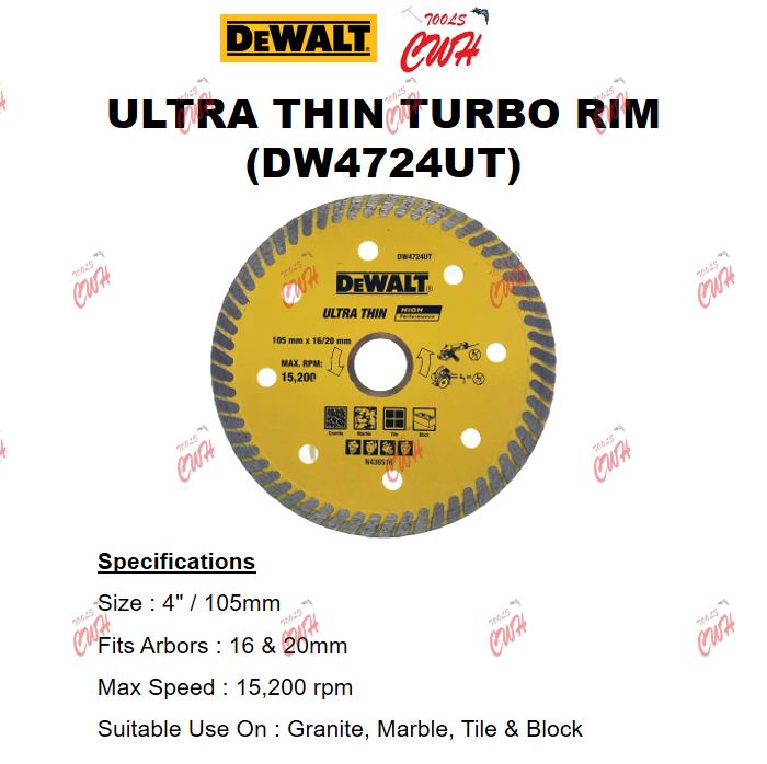 4 INCHES DEWALT DIAMOND CUTTING BLADE WHEEL DICS DISC CUTTER SAW FOR ...