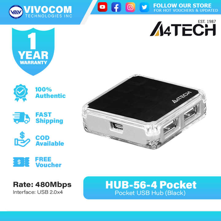 A4Tech HUB-56-4 Pocket USB Hub (Black) | Lazada PH