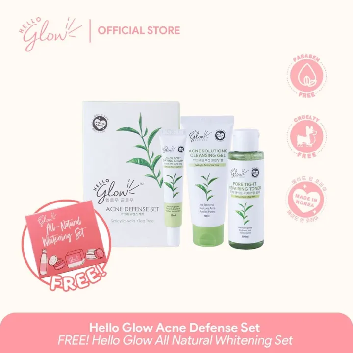 Hello Glow Acne Defense Set FREE All Natural Whitening Set | Lazada PH