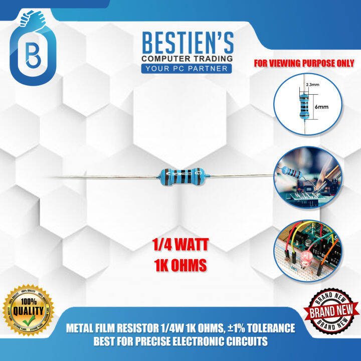 METAL FILM RESISTOR 1/4W 1K OHMS, ±1% TOLERANCE, BEST FOR PRECISE ...