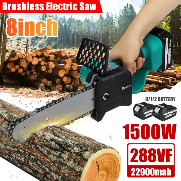 8 Inch 288VF Electric Chain Saw with Battery 1500W Cordless One-Hand ...