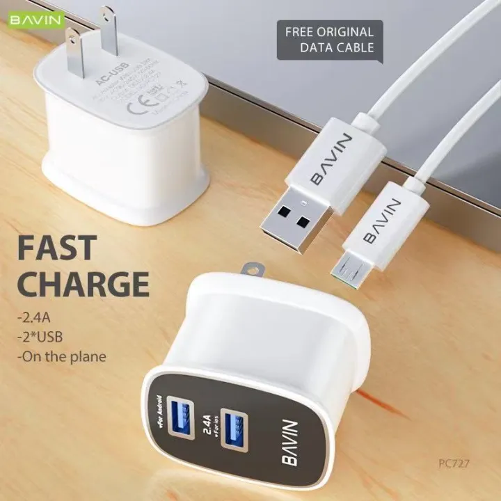 BAVIN PC727 2.4A Output Fast Travel Charger Dual USB Output For Micro ...