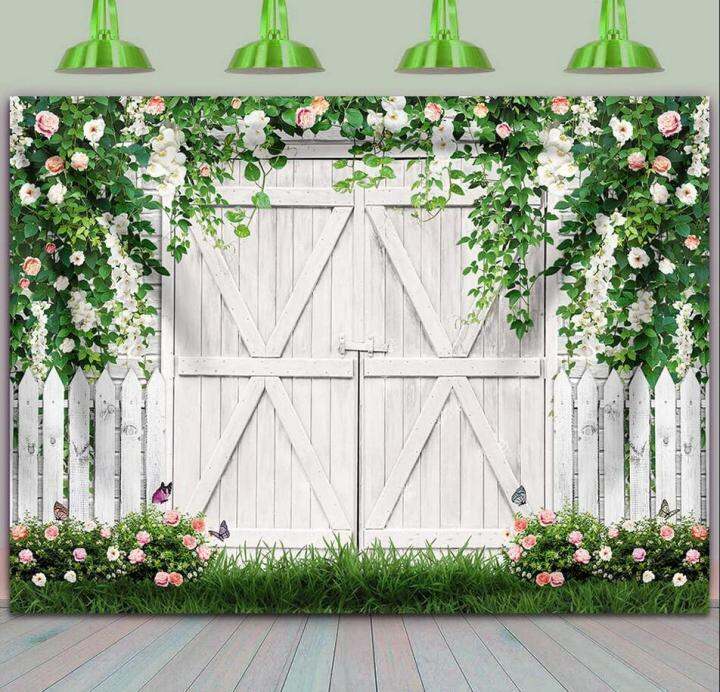 7x5ft White Brick Spring Flower Wall Backdrop Green Leaves Butterfly ...