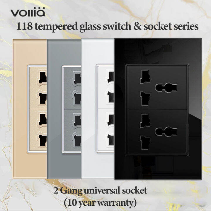 Vollia Outlet Socket for Wall 2 Gang Universal Wall Socket Outlet Glass ...