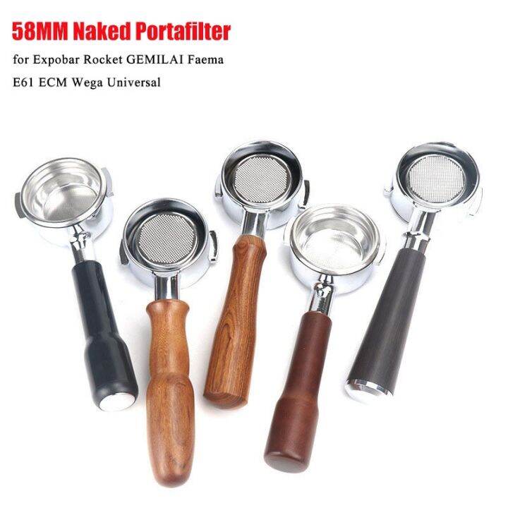 {hot} 58MM Naked Portafilter Wood Coffee Machine Bottomless Filter Portafilter for Expobar ...