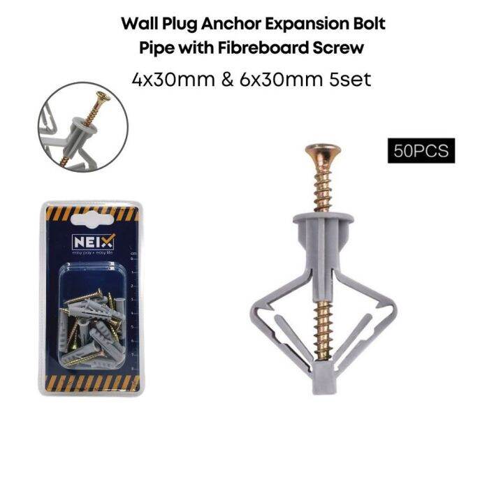 [HUNTWARE] Plasterboard Butterfly Type Expansion Anchors & Screws Gypsum Board Wall Rawl Plugs ...