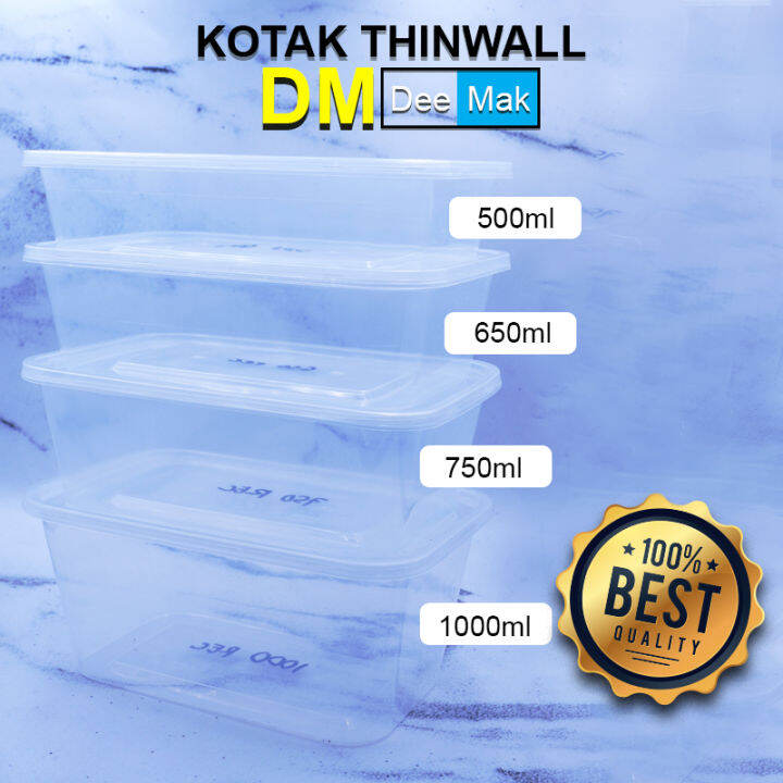 Kotak Makan Plastik Thinwall 500ml 650ml 750ml 1000ml Model Persegi