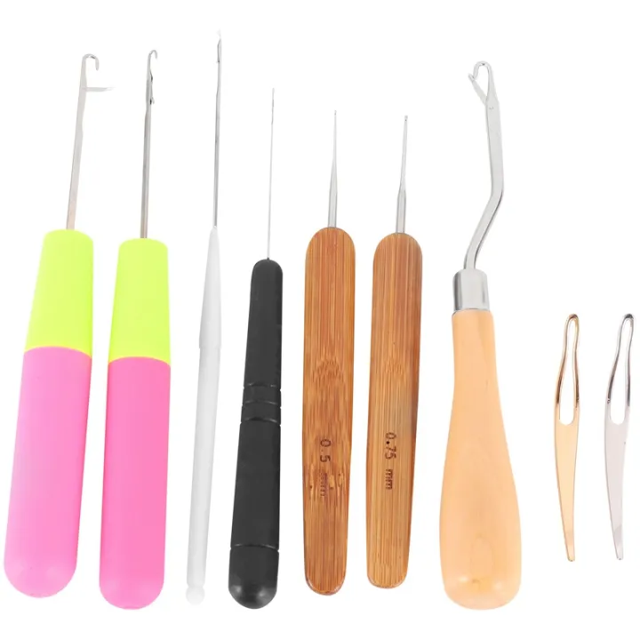 9 Pieces Bent Latch Hook Crochet Needle Set Latch Hook Dreadlocks Tool ...