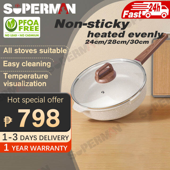 SUPERMAN Frying Pan Non Stick Original 30cm/28cm/24cm Wok Pan Non Stick ...