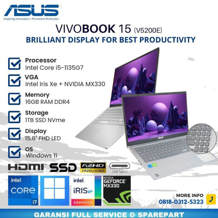 Laptop Gaming Multimedia Asus Vivobook V5200E CORE I5-1135G7 16GB 1TB ...