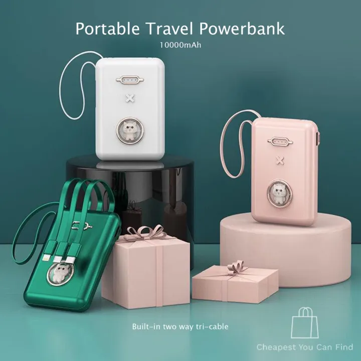 Cute Cat 10000mAh Power bank with built in cable for android , type c ...
