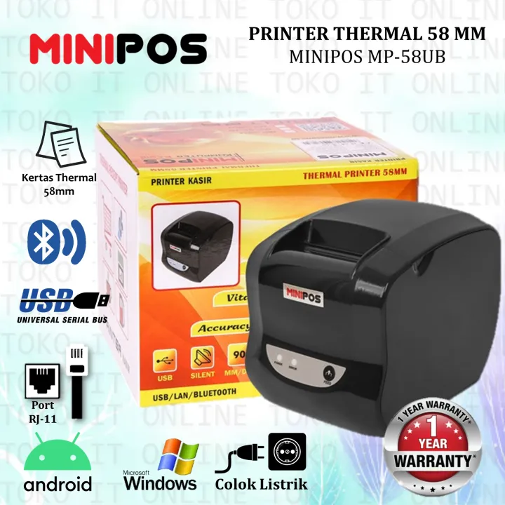 PRINTER THERMAL MINIPOS MP-58UB CETAK STRUK KASIR 58MM USB BLUETOOTH | Lazada Indonesia