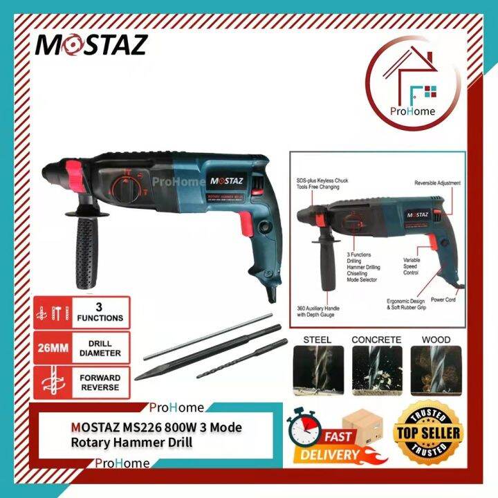 ProHome88 Mostaz MS226 Rotary Hammer Drill 26mm 800W / 3 Mode Rotary ...