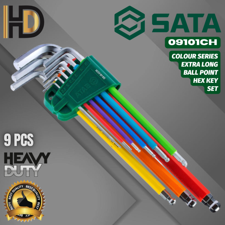 SATA Color Series Extra Long Ball Point Hex Key Set 9 Pcs / Heavy Duty ...