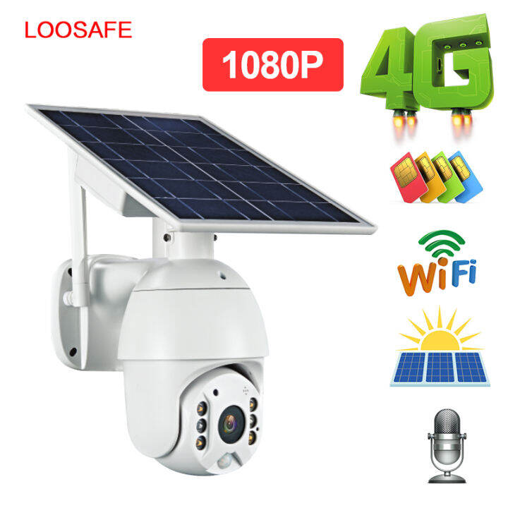 LOOSAFE 4G WIFI Solar Camera 1080P HD Outdoor CCTV Camera Solar Battery ...
