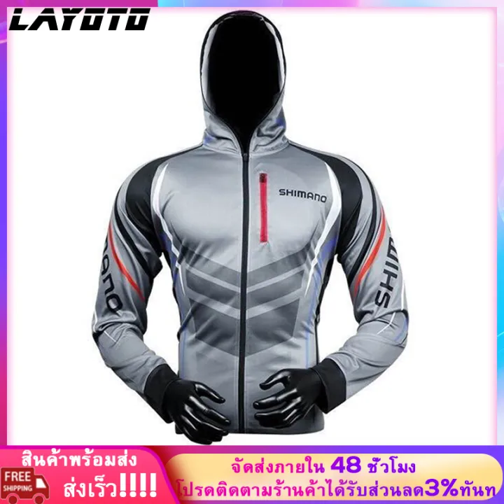 2022 LAYOTO ตกปลาแจ็คเก็ตผู้ชายคลุมด้วยผ้ากลางแจ้งด่วนอบแห้งตกปลาเสื้อ ...
