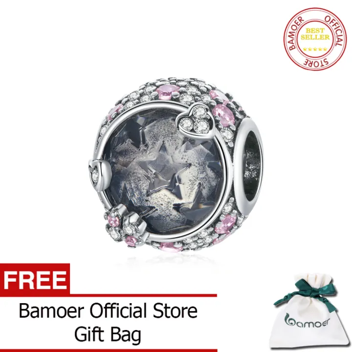 BAMOER โรแมนติกงานแต่งงาน925เงินสเตอร์ลิงเพทายสีชมพูลายดาวลูกปัดจี้ ...