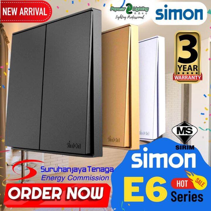 Simon E6 Series Electric Wall Switch Socket Matt Black Gold Modern Design 1 2 3 4 gang 13A 20A ...