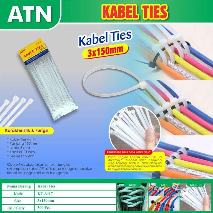 ATN Cable Ties Black and white Cable Ties/kable tis 3x150mm hitam putih ...