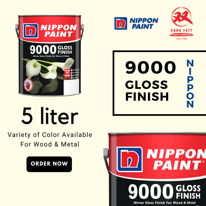 Nippon Paint 9000 GLOSS FINISH (WHITE/COLOUR) 5L Wood & Metal N9000 ...