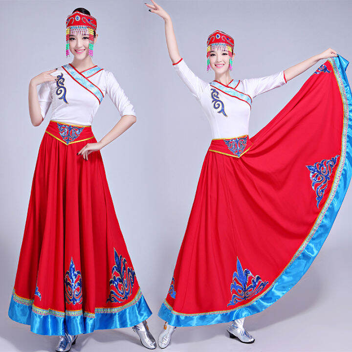 Square dance costume half-length practice skirt Tibetan dance performance costume female adult ...