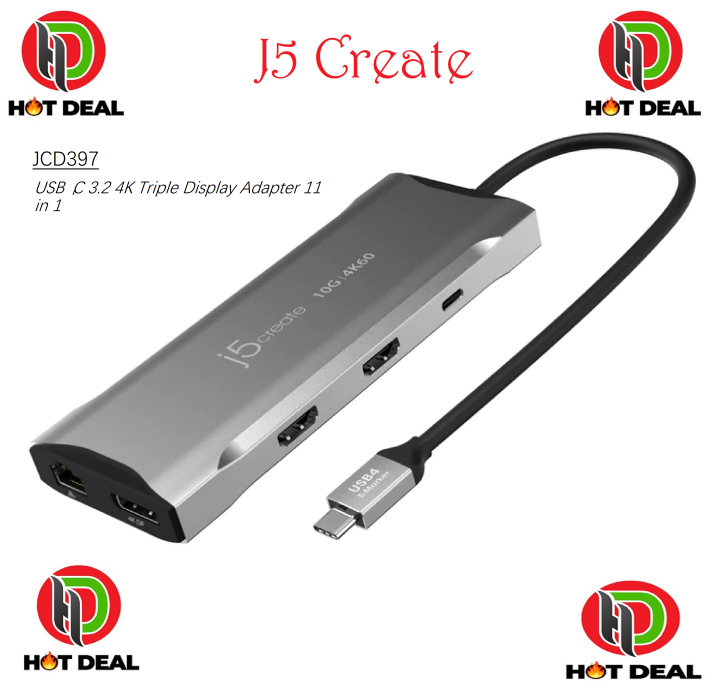 J5 Create JCD397 USB-C 3.2 4K Triple Display Adapter 11 in 1 | Lazada