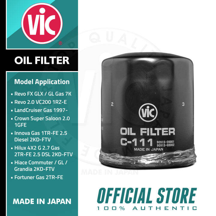 VIC Oil Filter C-111 for Toyota Revo, Camry, Fortuner, Hiace, Hilux ...