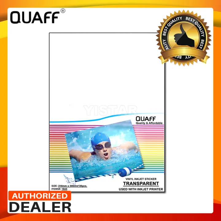 Quaff Transparent Vinyl Inkjet Sticker Size: A4 20Sheets for Inkjet ...