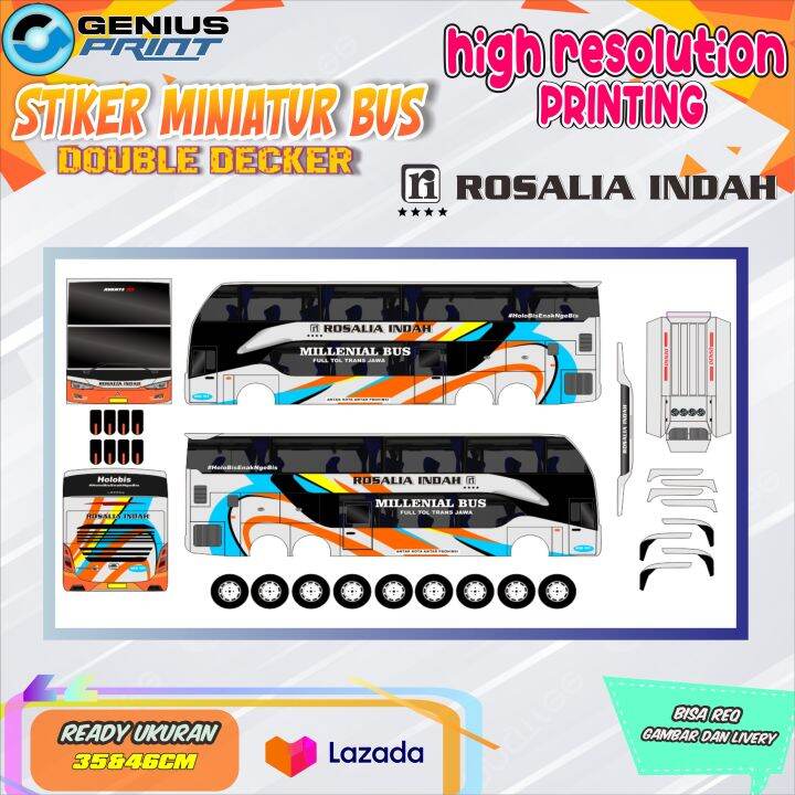 Stiker A3 Miniatur Bus Double Decker Livery Rosalia Indah | Murni Jaya ...