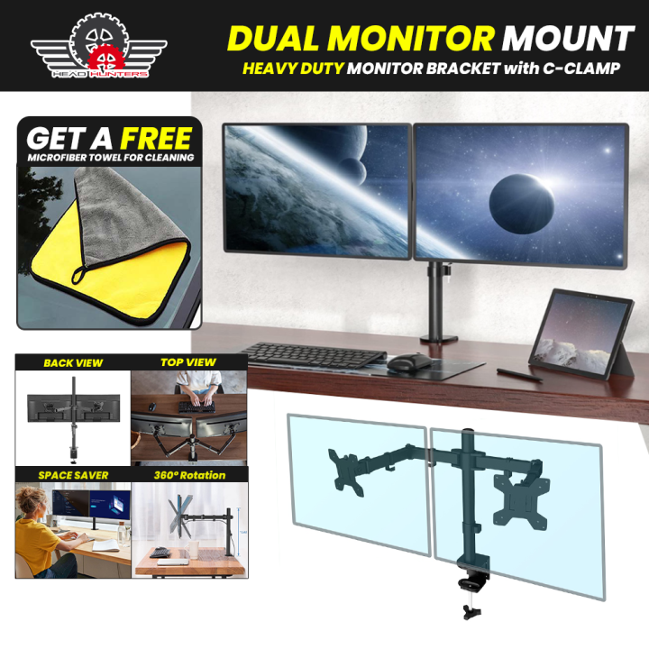 Heavy-Duty Dual Monitor LCD Desk Mount Full Adjustable Monitor Stand ...