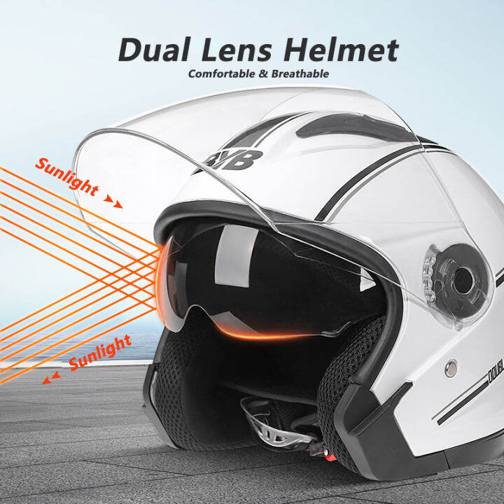 BYB 730 ABS Double Visor anti-fog carbon fiber half Open Face helmet ...