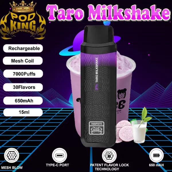 POD KING SUPREME Rechargeable Disposable PUFF PLUS 7000 Puffs (TARO ...