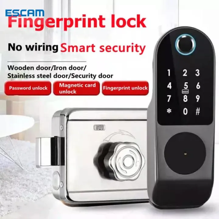 ESCAM 5-in-1 Smart Fingerprint Door Lock IC Card Lock Key Password Lock ...