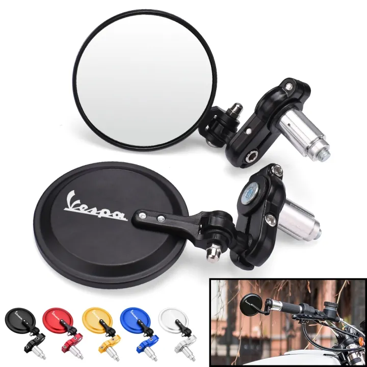 Motorcycle Mirrors Round Folding Bar End Side Mirrors For Piaggio Vespa ...
